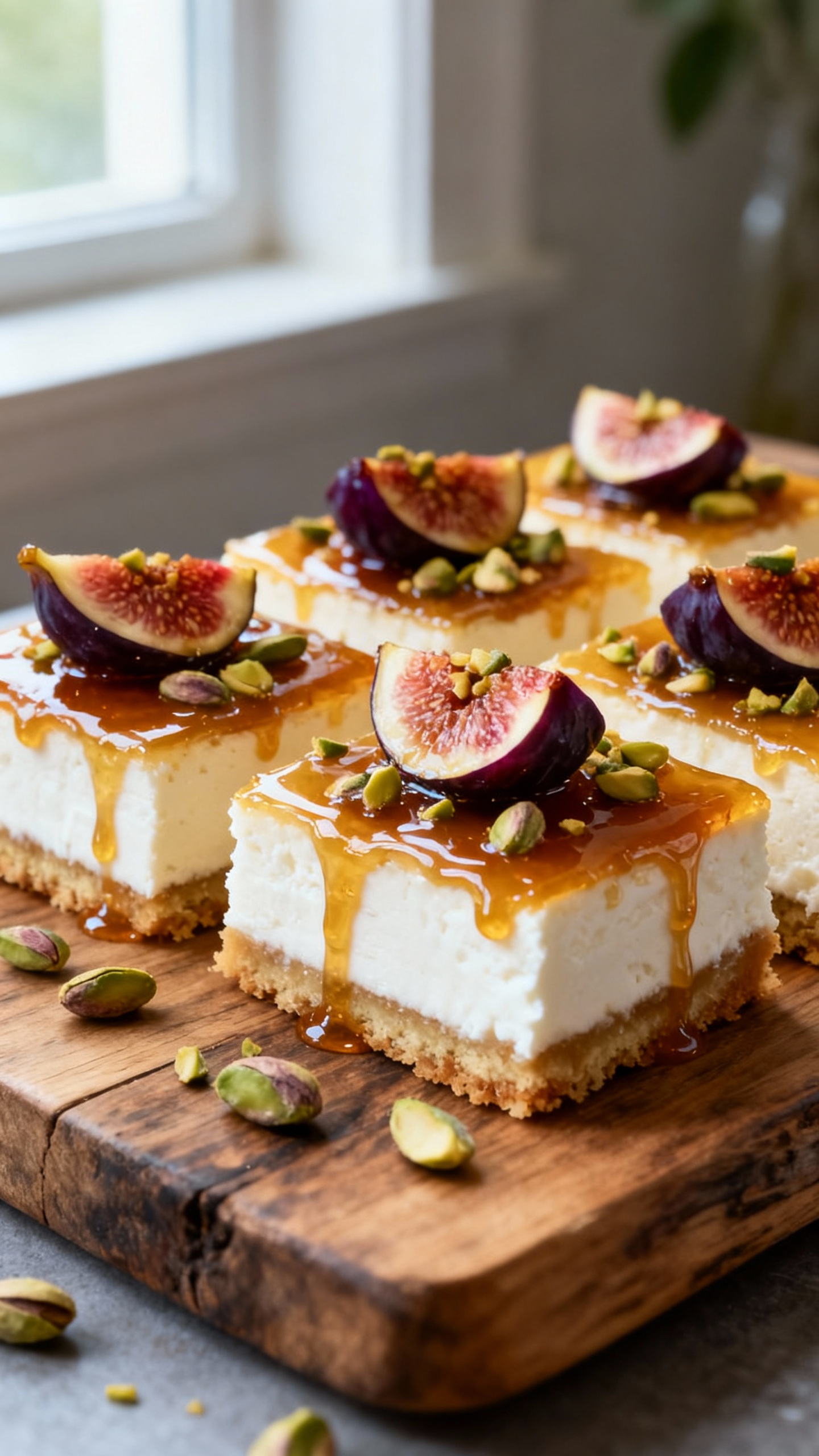 Honey Roasted Fig Pistachio Cheesecake Bars – SkilledKnife